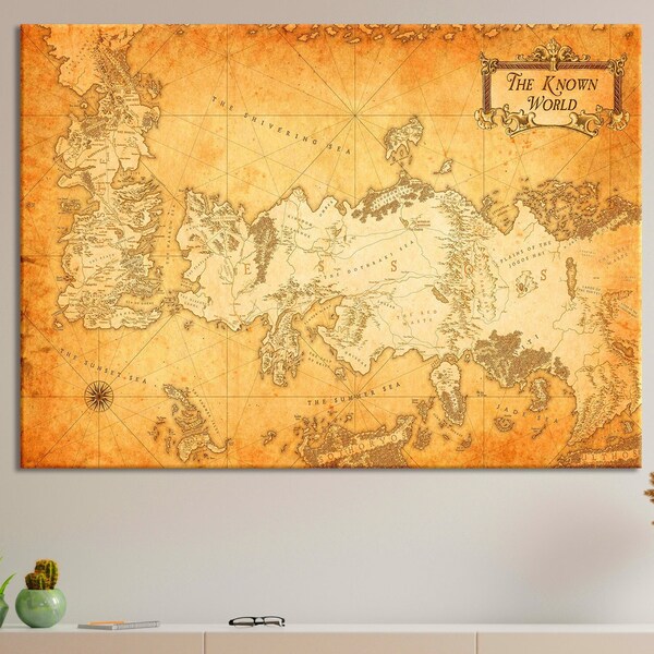Game of Thrones Map Canvas Wall Art, Vintage Map Print, Office and ...