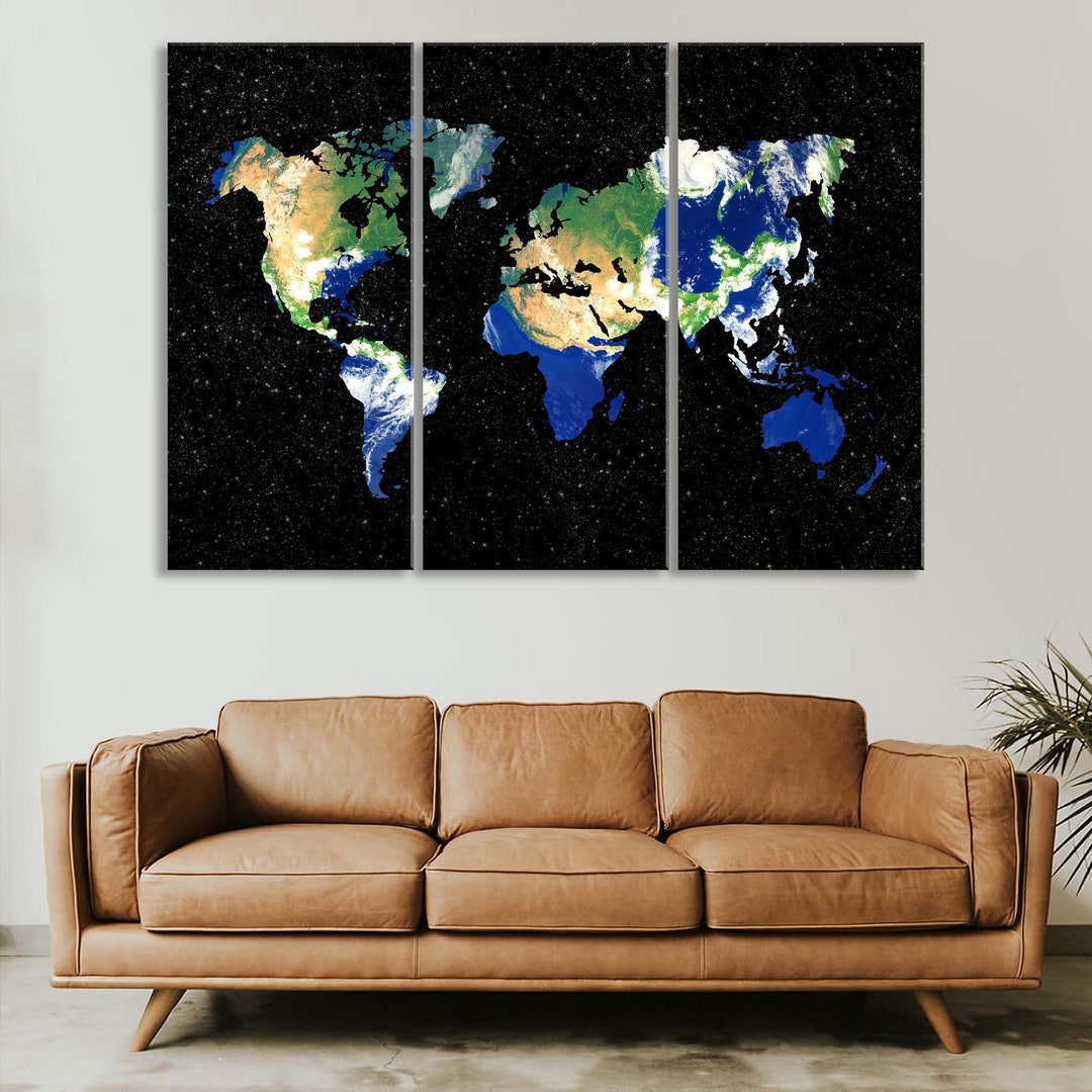 Large World Map Canvas Wall Decor, Push Pin World Map Art Print, Home ...