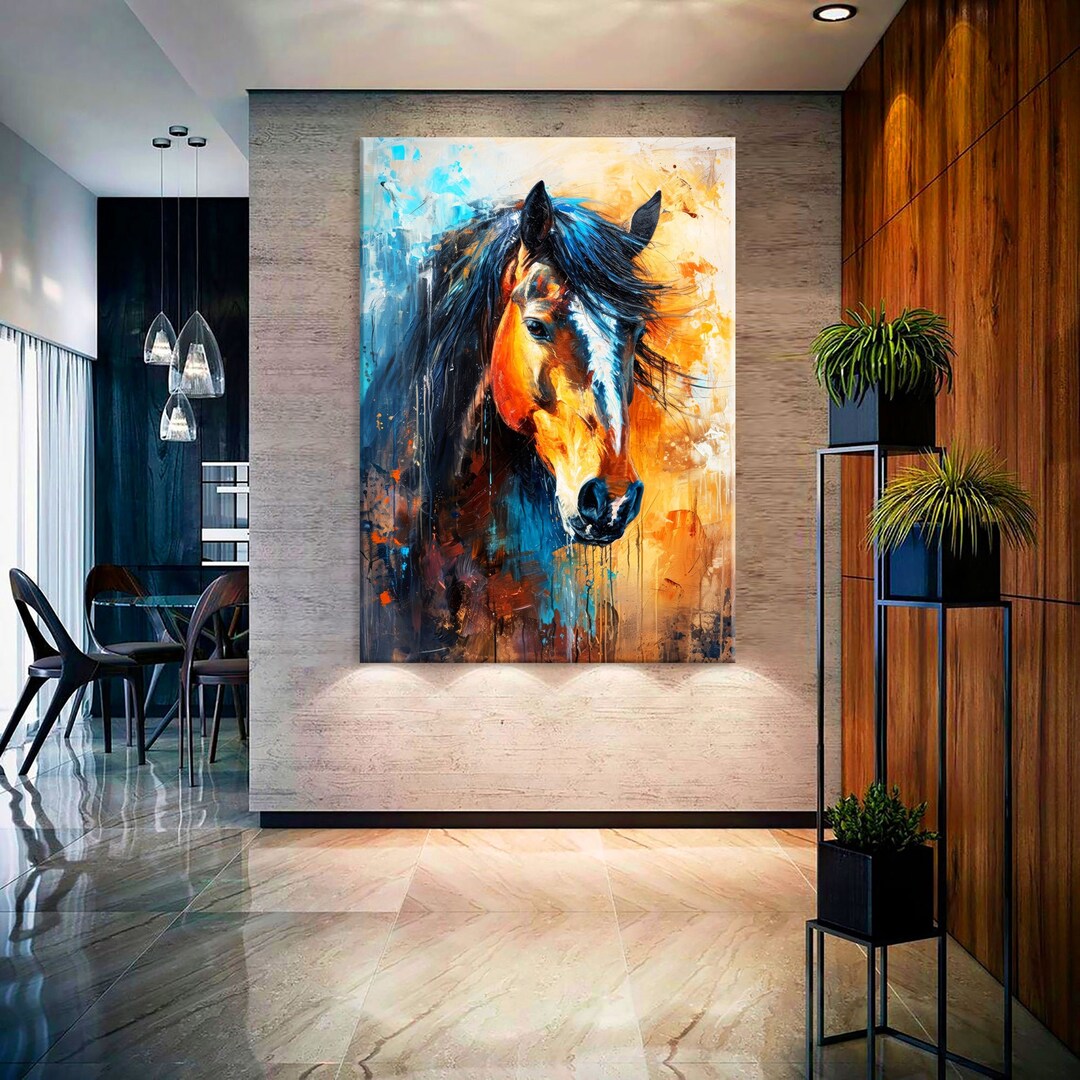 Abstract Horse Art Canvas Wall Art Living Room Decor, Animal Art, Horse ...