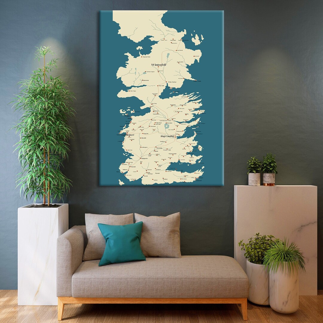 Game of Thrones Westeros Map Canvas Art, World Map Wall Print, Home and ...