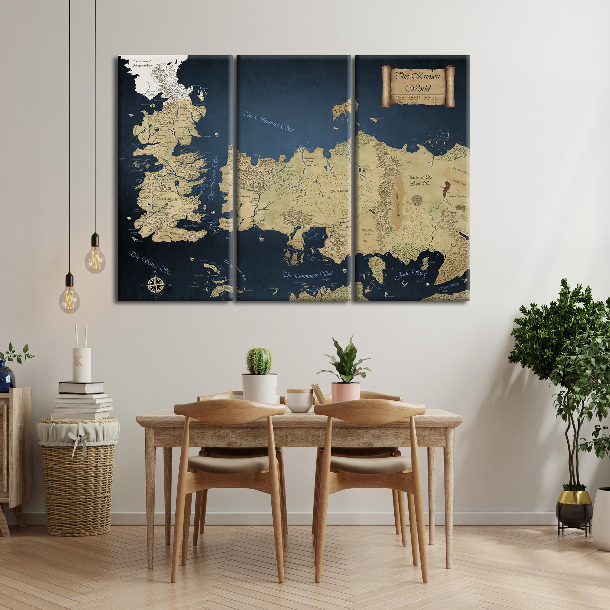 Game of Thrones Map Canvas Wall Art, Vintage Map Print, Office and ...