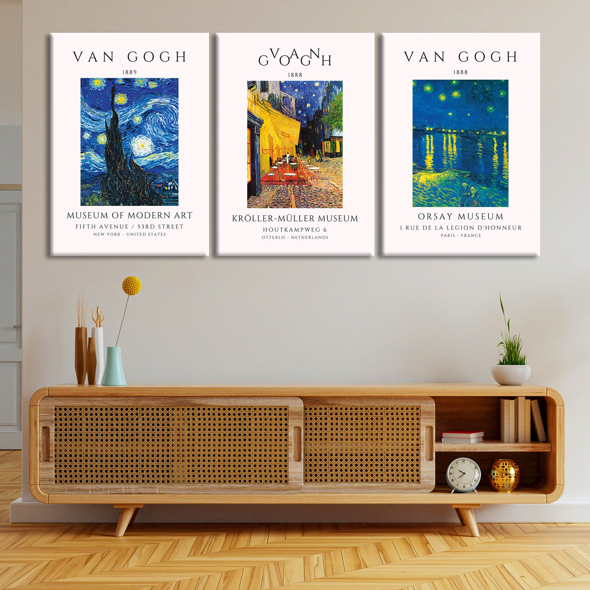Van Gogh Canvas Print, Famous Wall Art Set of 3, Home and Living Room ...