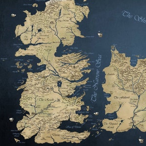 Game of Thrones Map Canvas Wall Art, Vintage Map Print, Office and ...