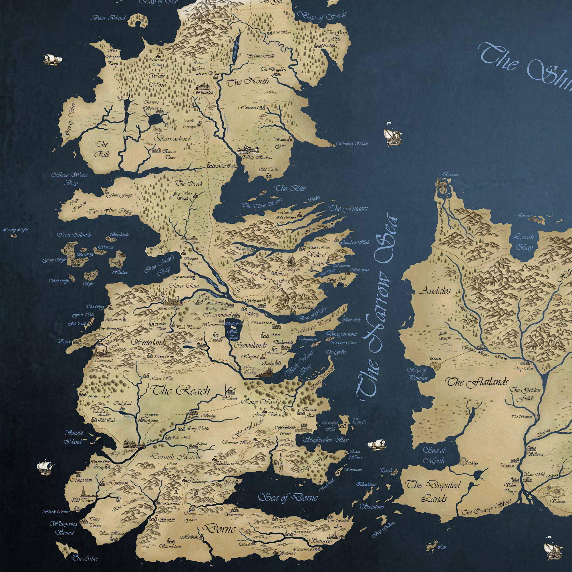 Game of Thrones Map Canvas Wall Art, Vintage Map Print, Office and ...