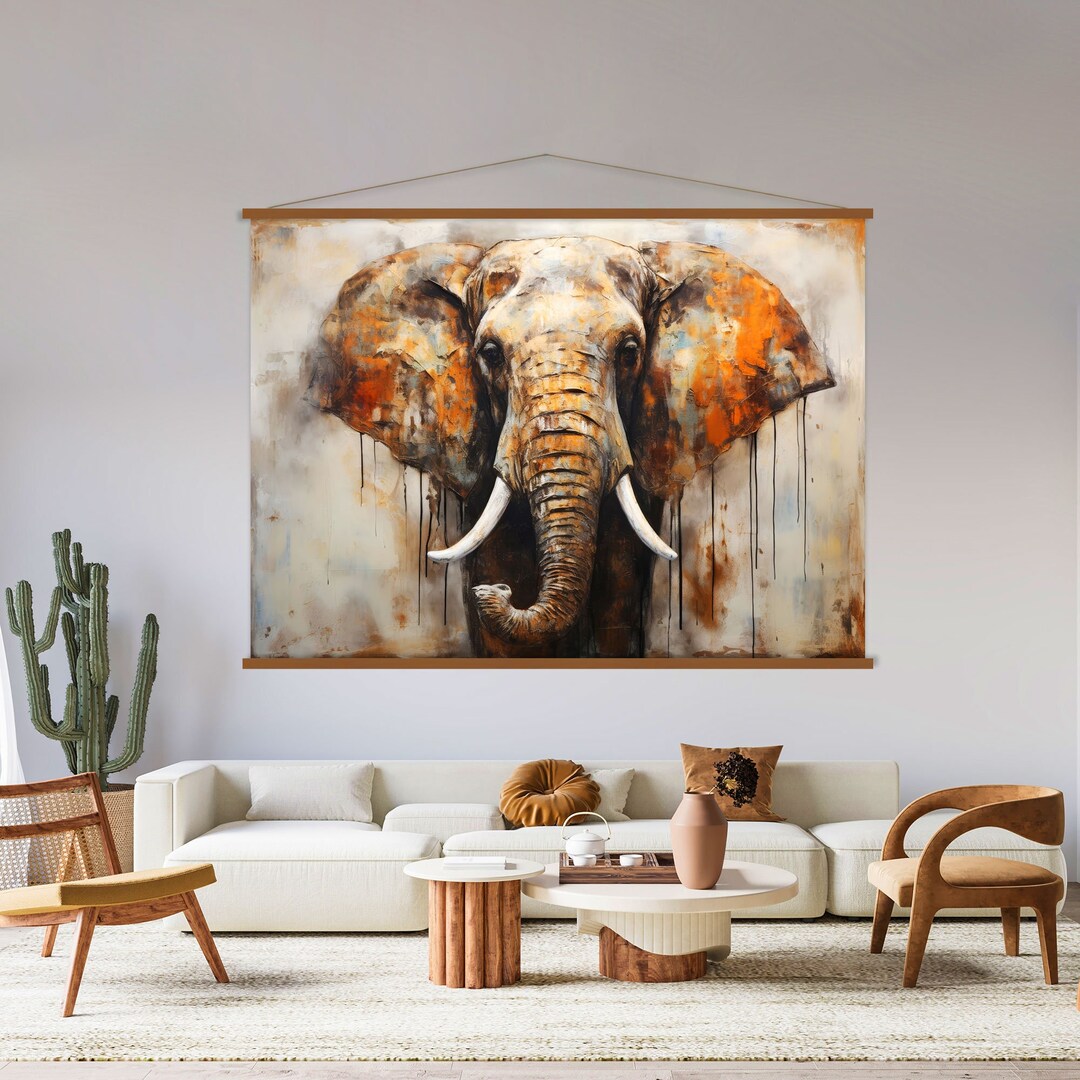 Elephant Art Canvas Wall Art Hanger, Jungle Animal Art, Extra Large ...