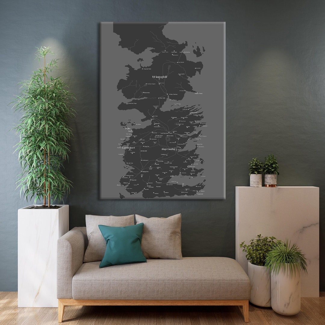 World Map Canvas Wall Art, Game of Thrones Map Print, Office and Living ...