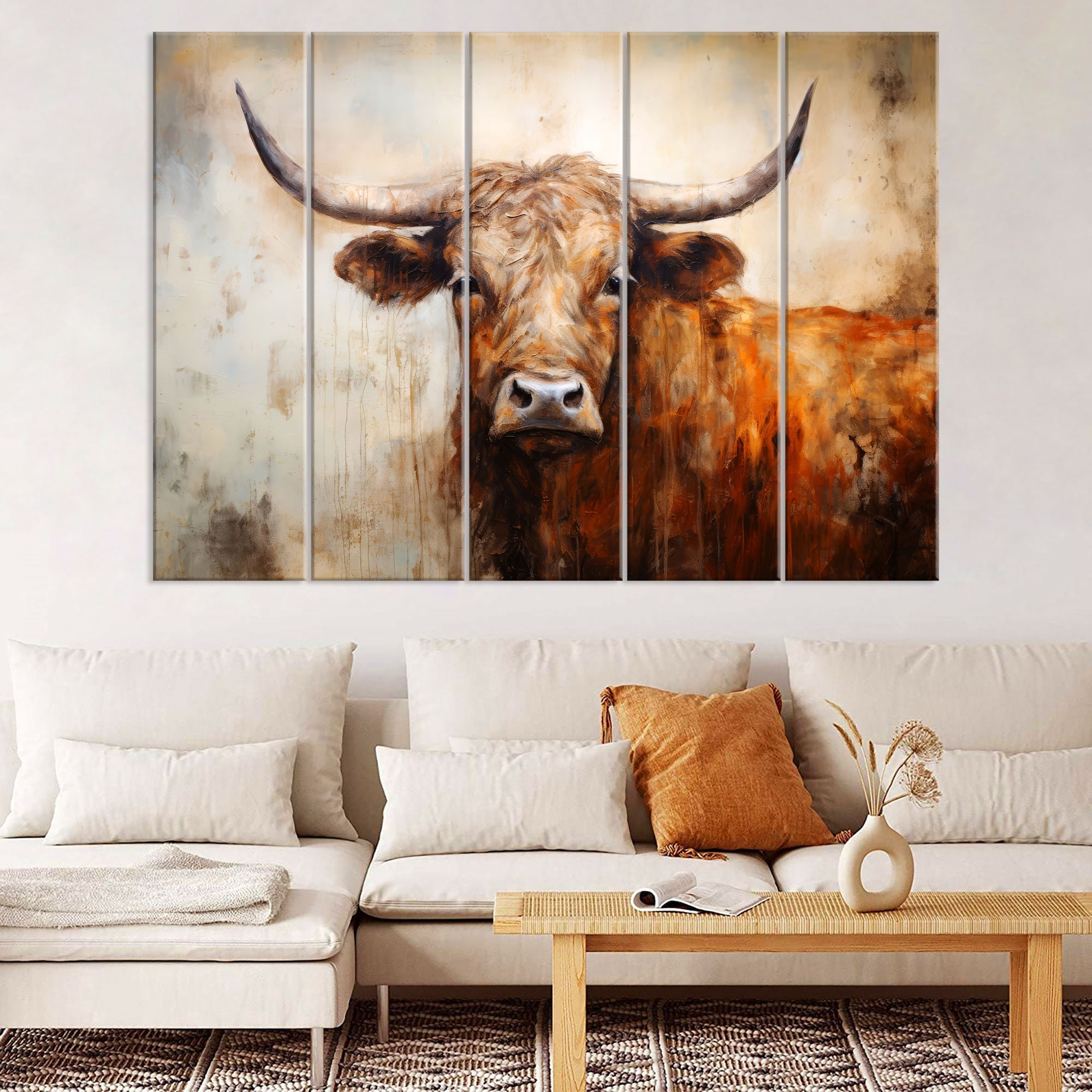 Highland Cow Wall Art Living Room, Farm Animals Art Canvas, Rustic ...