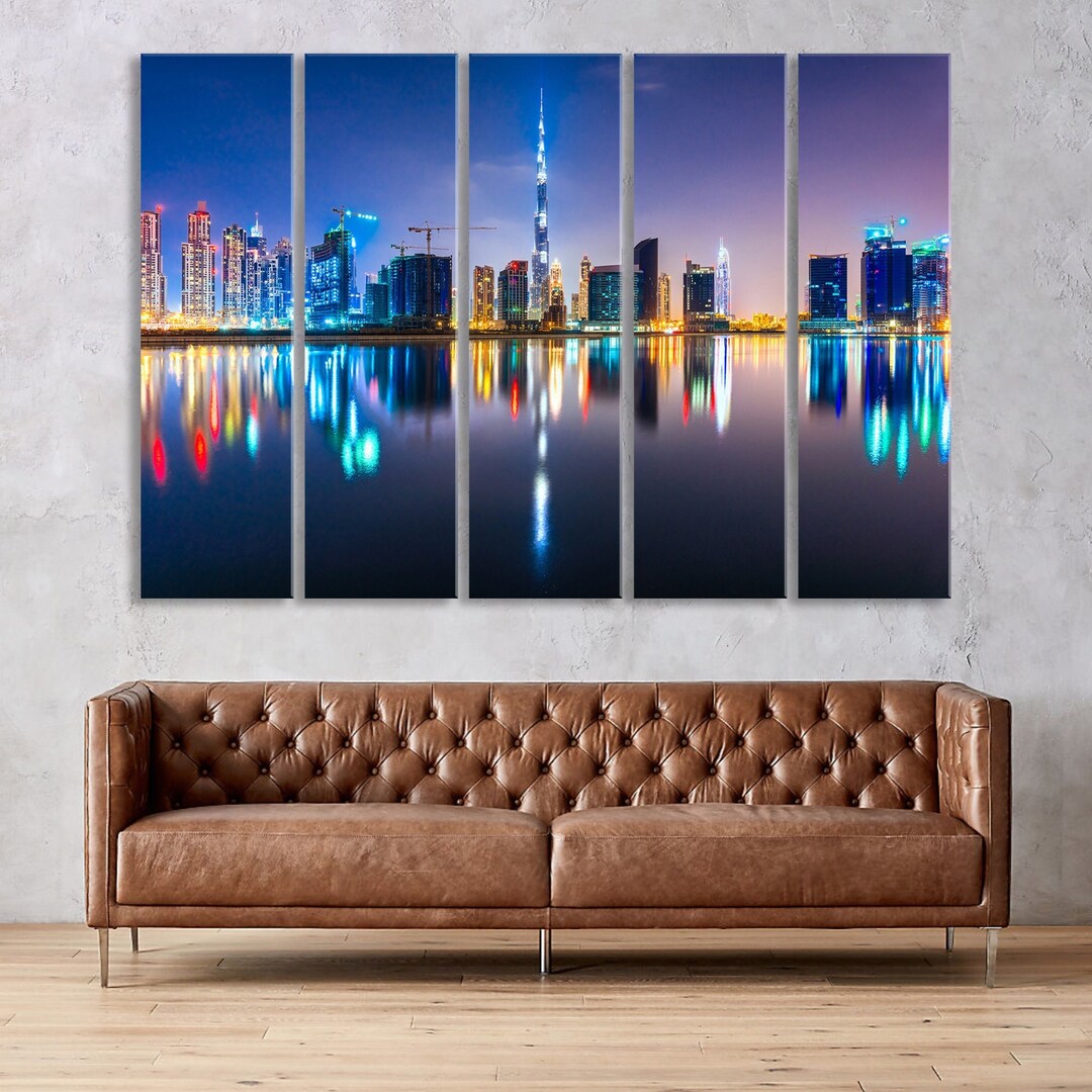 Dubai Canvas Wall Decor, Cityscape Art Print, Home Decor, Night City ...