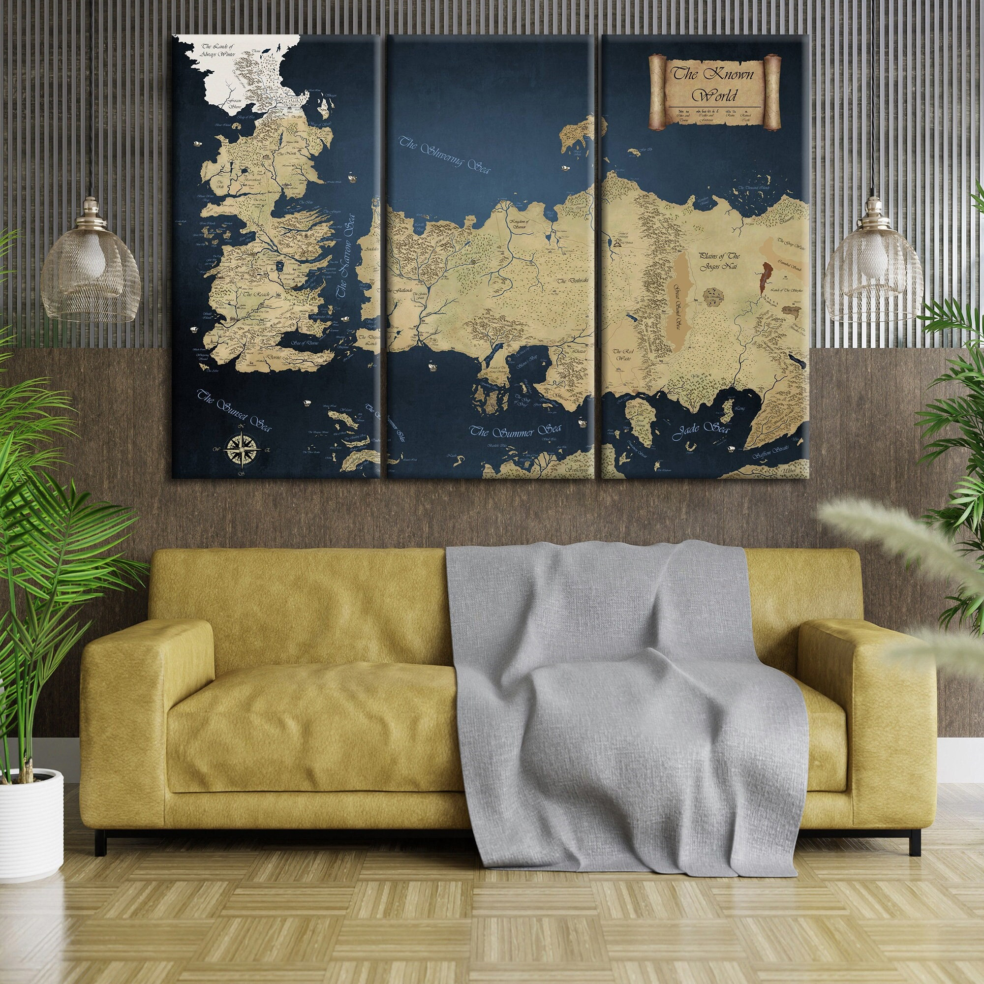 Game of Thrones Map Canvas Wall Art, Vintage Map Print, Office and ...