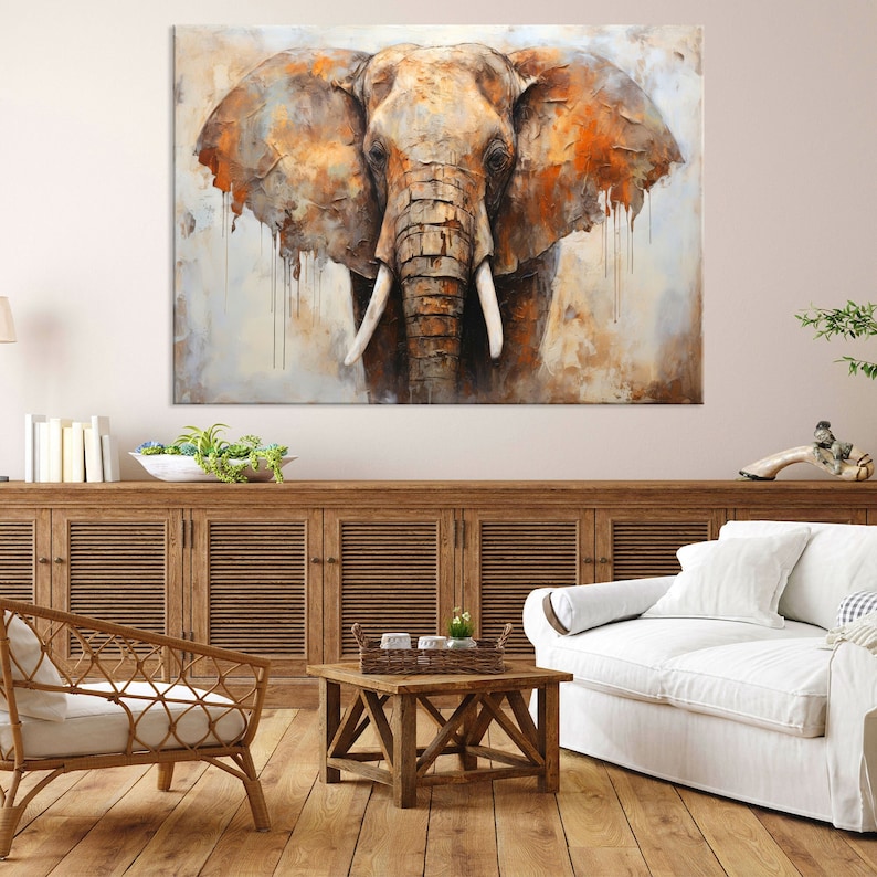 Elephant Canvas Wall Art Living Room Decor, Safari Animals Art, Rustic ...