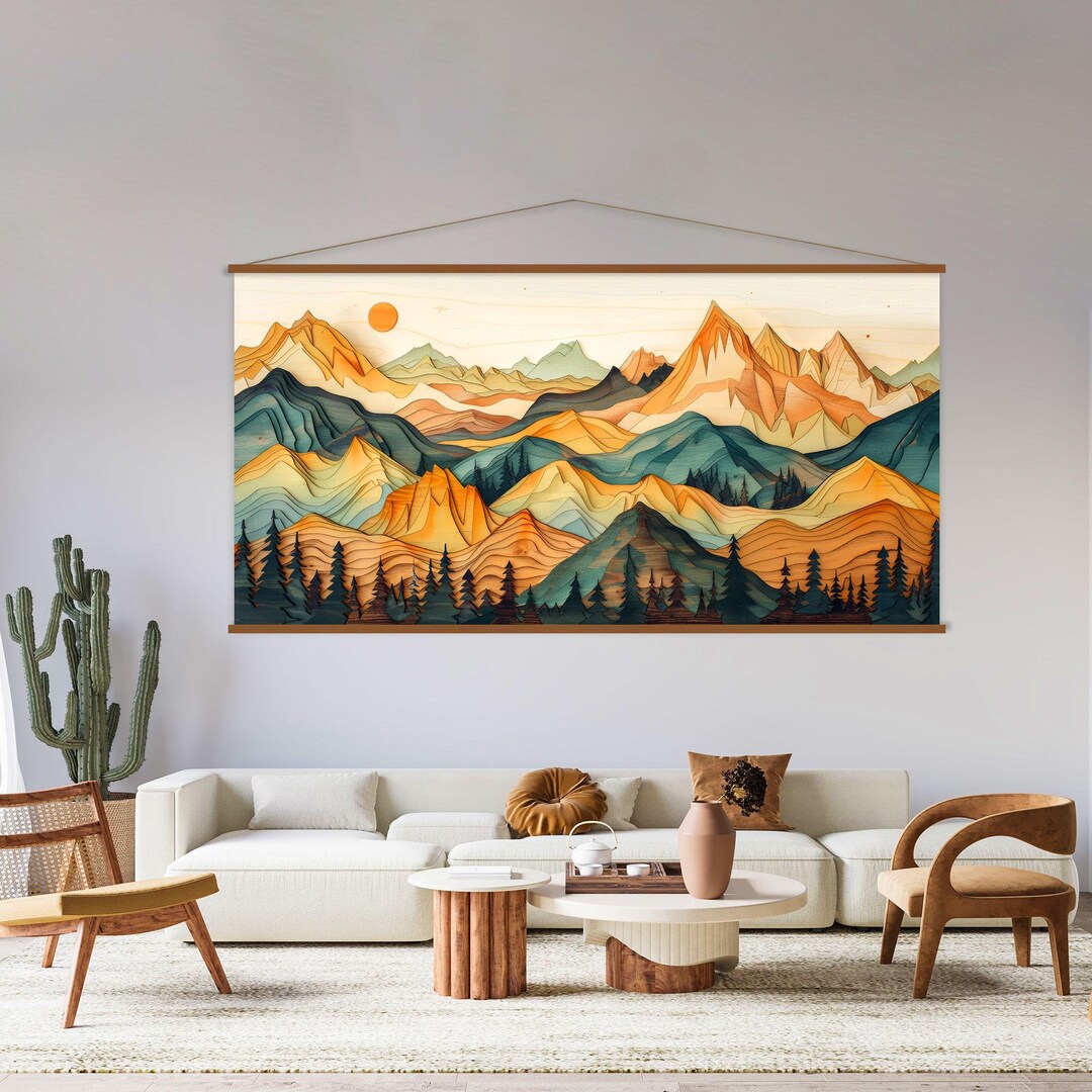 Abstract Mountain Canvas Wall Art Hanger, Wood Wall Art Living Room ...