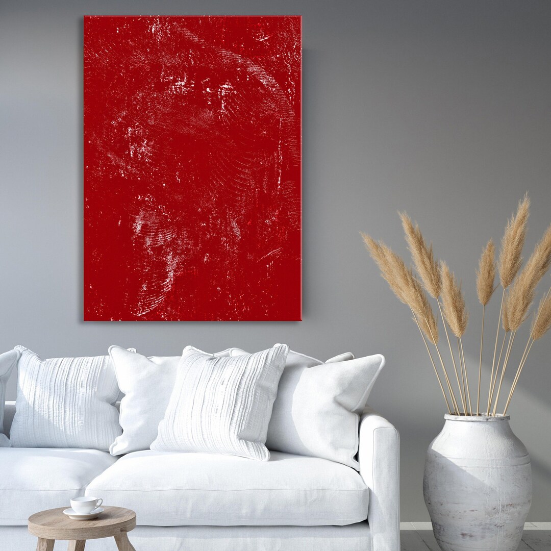 Abstract Art Minimalist Print, Red and White Canvas Wall Art, Modern ...