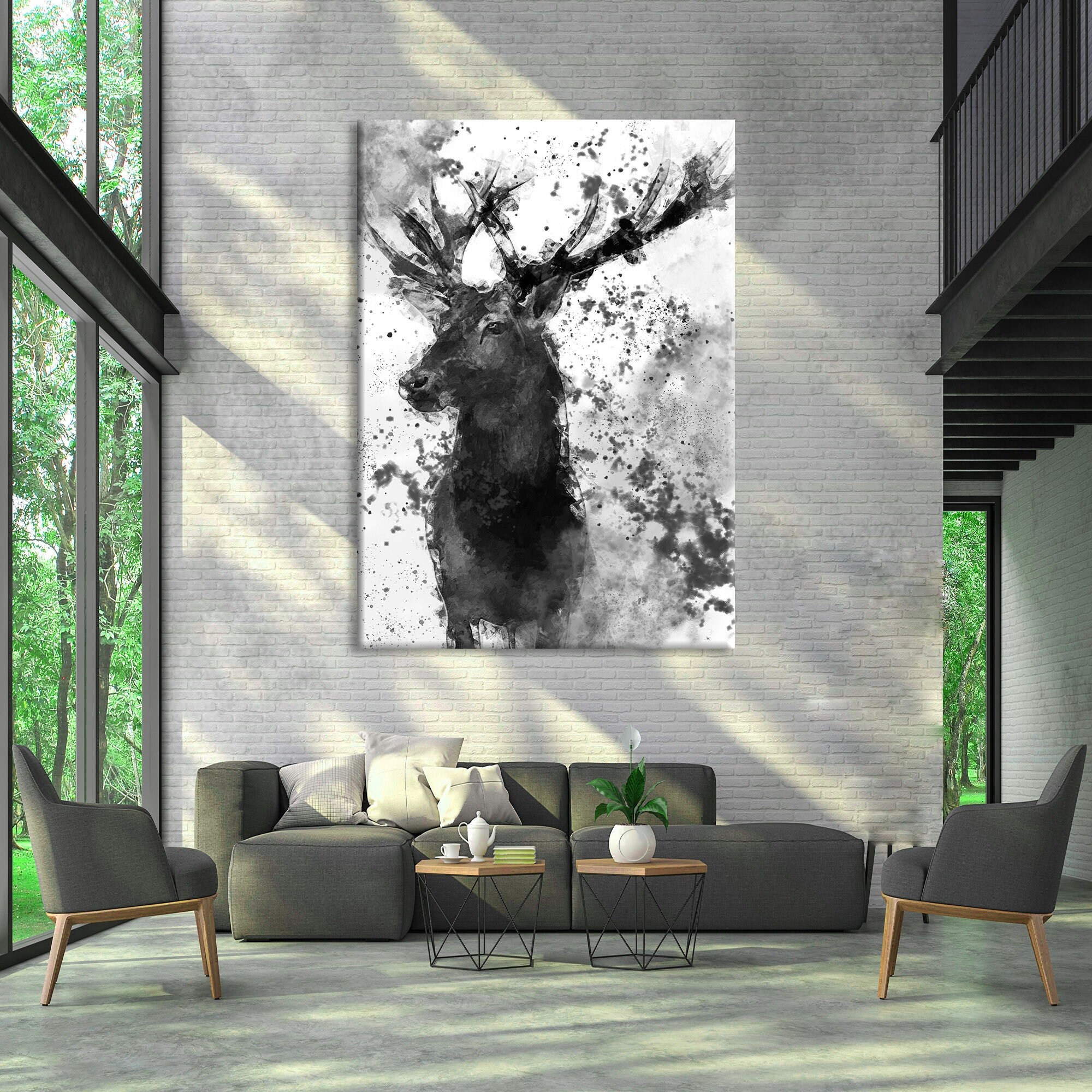 Abstract Deer Wall Art, Animal Canvas Print, Modern Home and Living ...