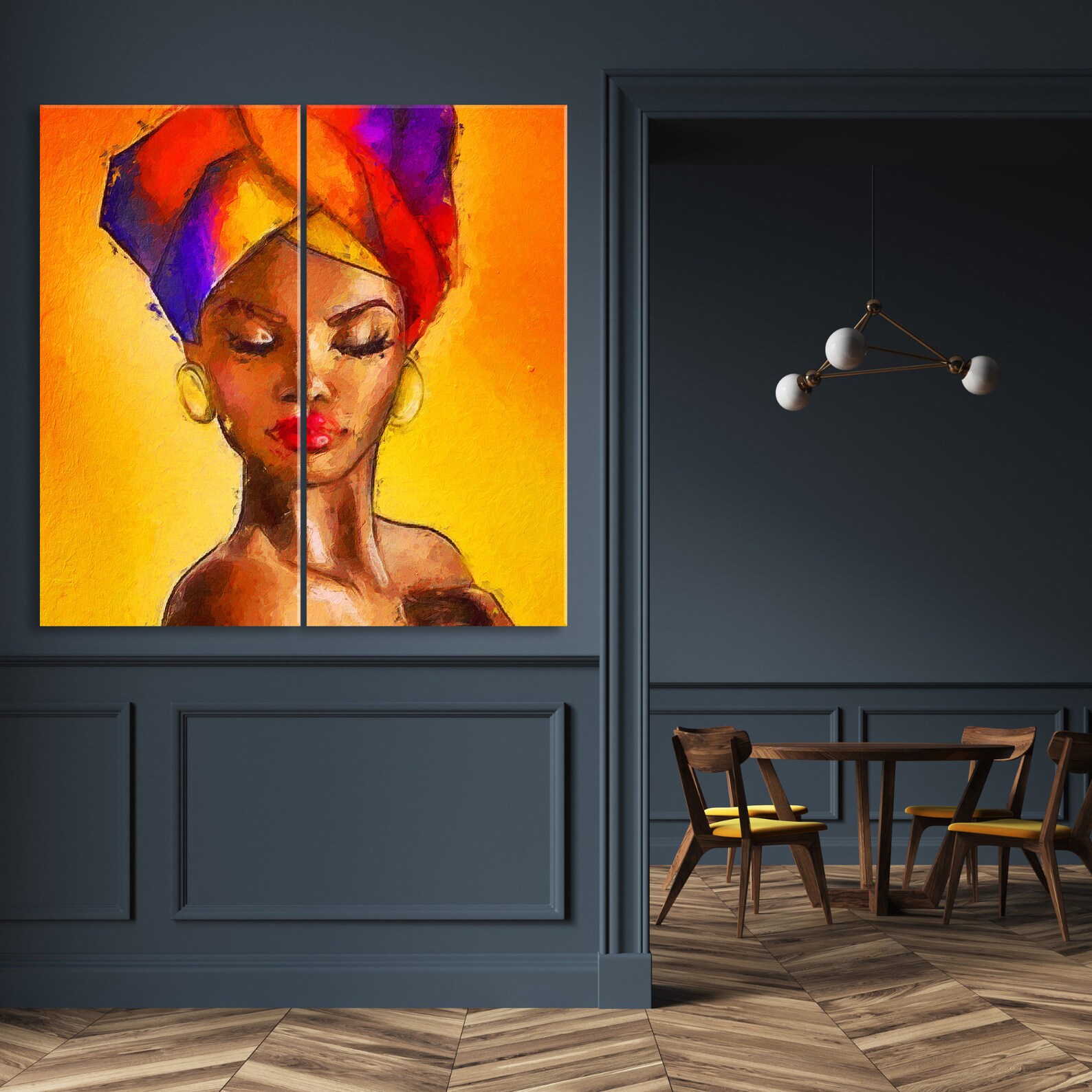 African Woman Canvas Wall Art, Black Woman Wall Print, Modern Home Decor, Painting Textured ...