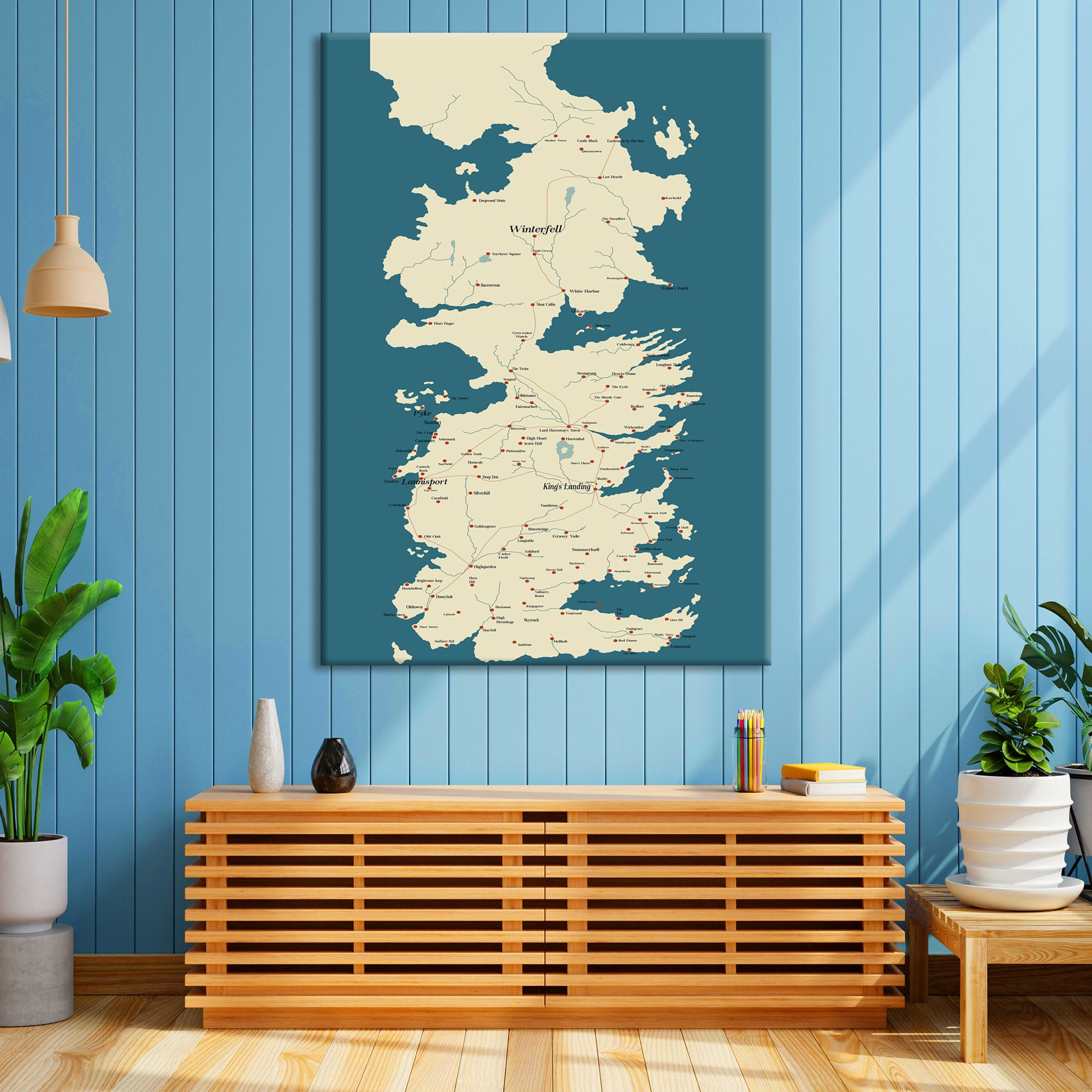 Game of Thrones Westeros Map Canvas Art, World Map Wall Print, Home and ...