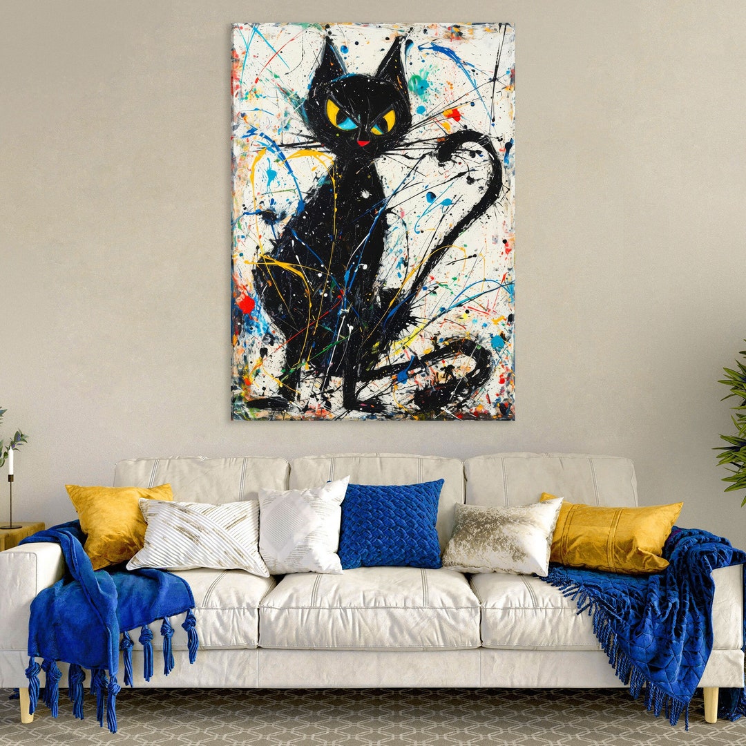 Black Cat Style of Jackson Pollock Canvas Wall Art Living Room ...