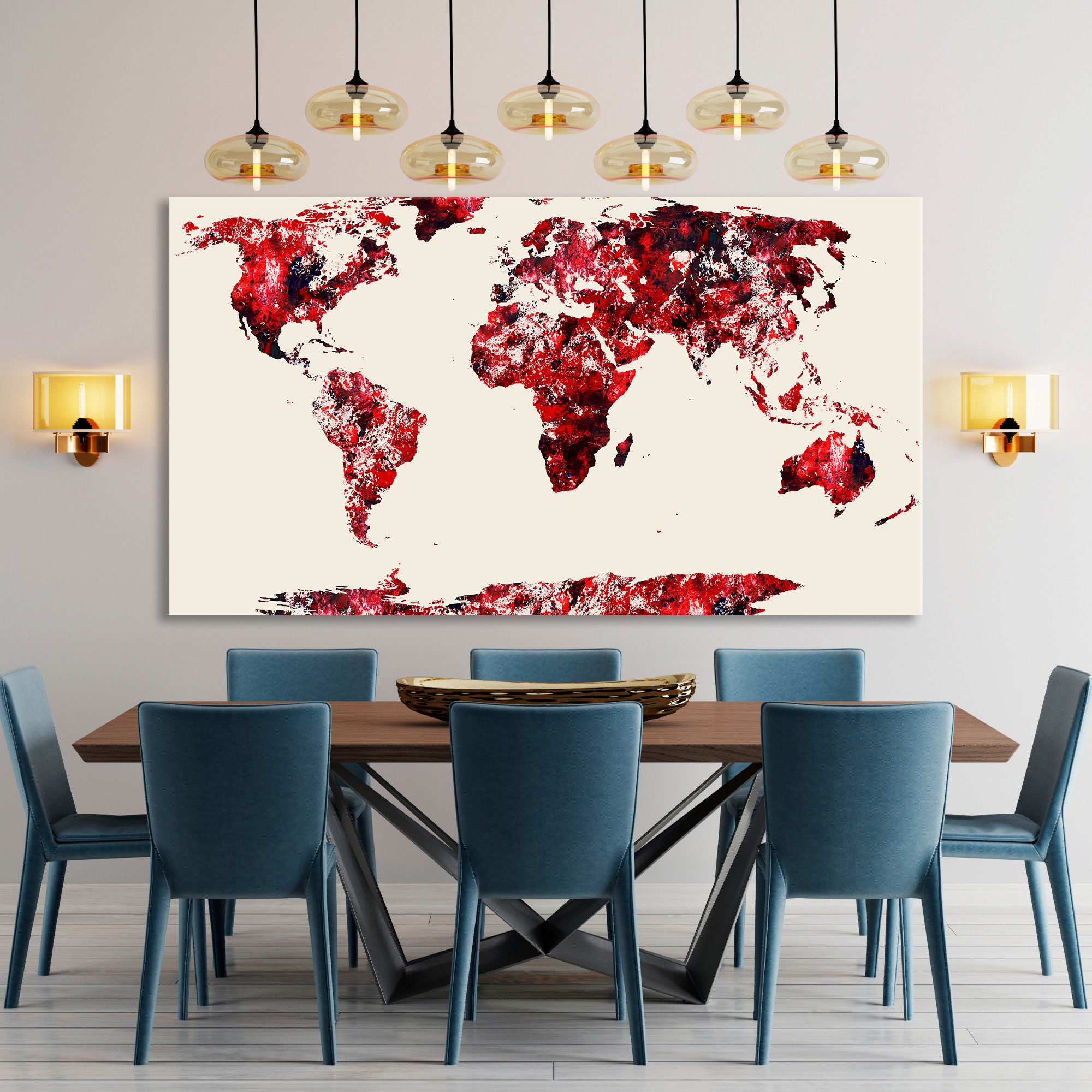 World Map Canvas Wall Decor, Abstract Art Print, Home Living Room Decor ...