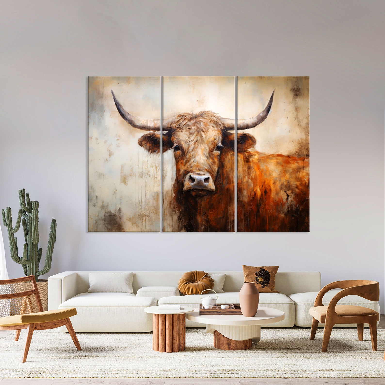 Highland Cow Wall Art Living Room, Farm Animals Art Canvas, Rustic ...