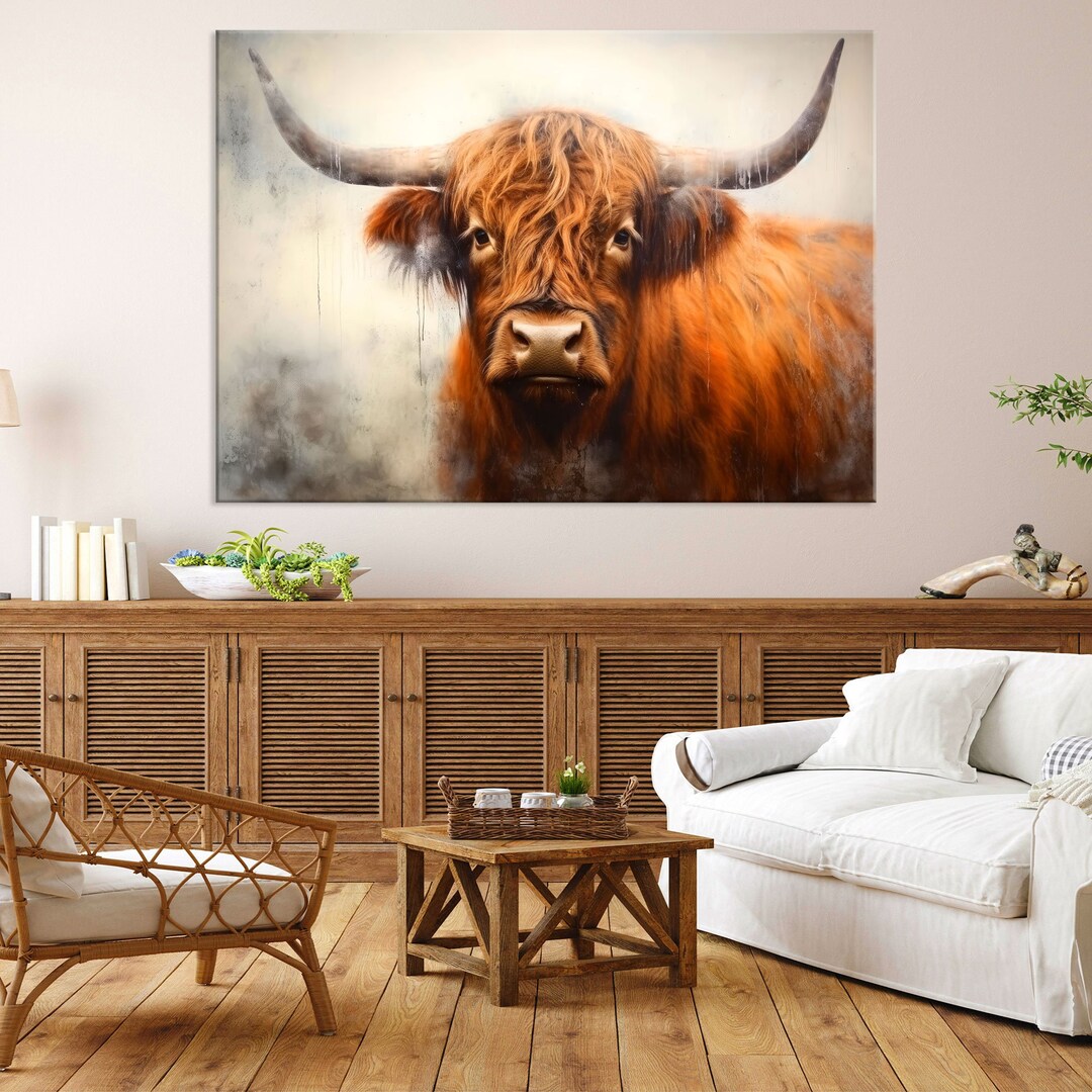 Highland Cow Canvas Wall Art Living Room, Farm Animals Art, Rustic ...