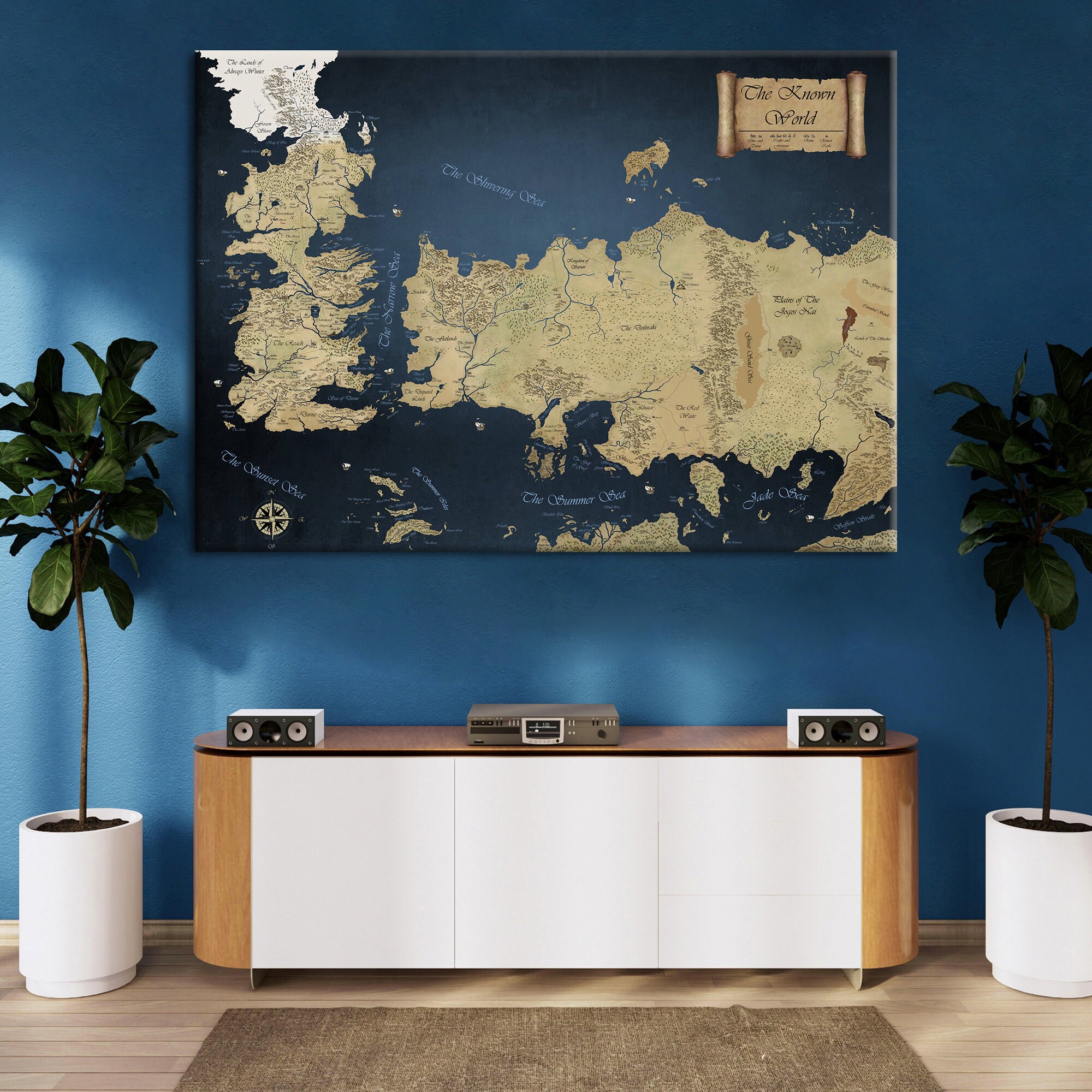 Game of Thrones Map Canvas Wall Art, Vintage Map Print, Office and ...