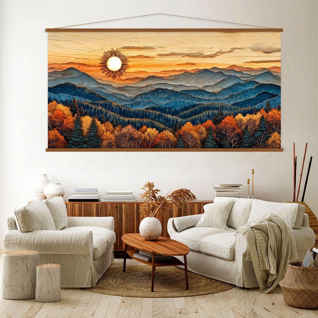 Wood Wall Art Blue Ridge Mountains Canvas Wall Art Living Room Decor ...