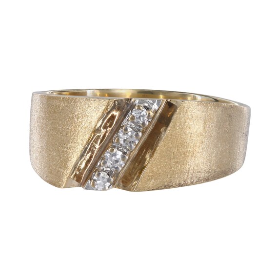 14K Yellow Gold Diamond Men's Vintage Brashed Band Ri… - Gem