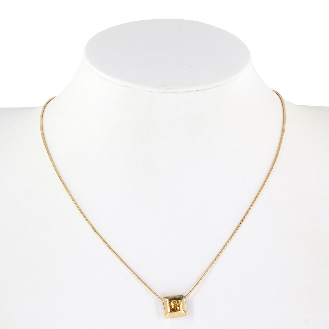 14K Yellow Gold Diamond Snake Chain Slider Square Pendant Necklace - Etsy