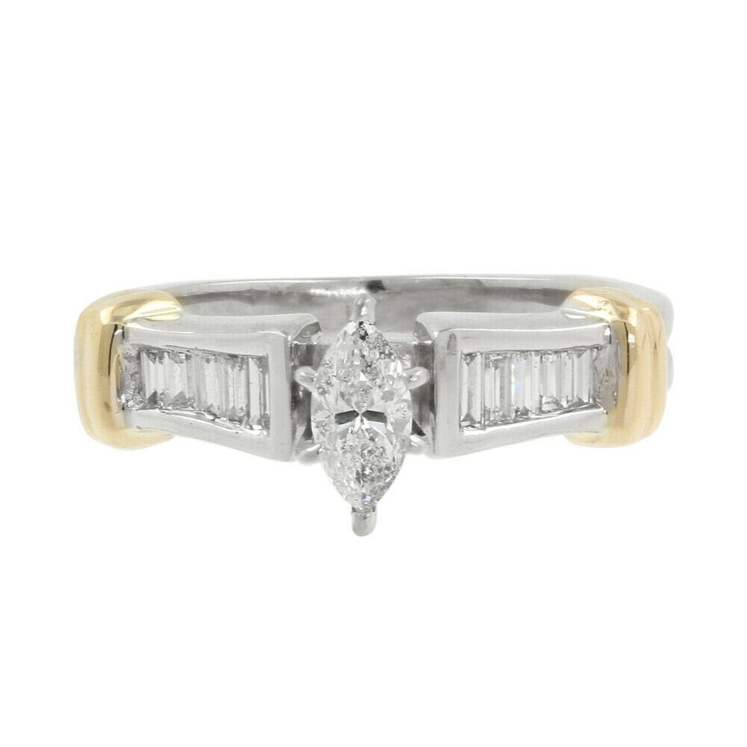 14k White and Yellow Gold Marquise Diamond & Baguette Accents ...