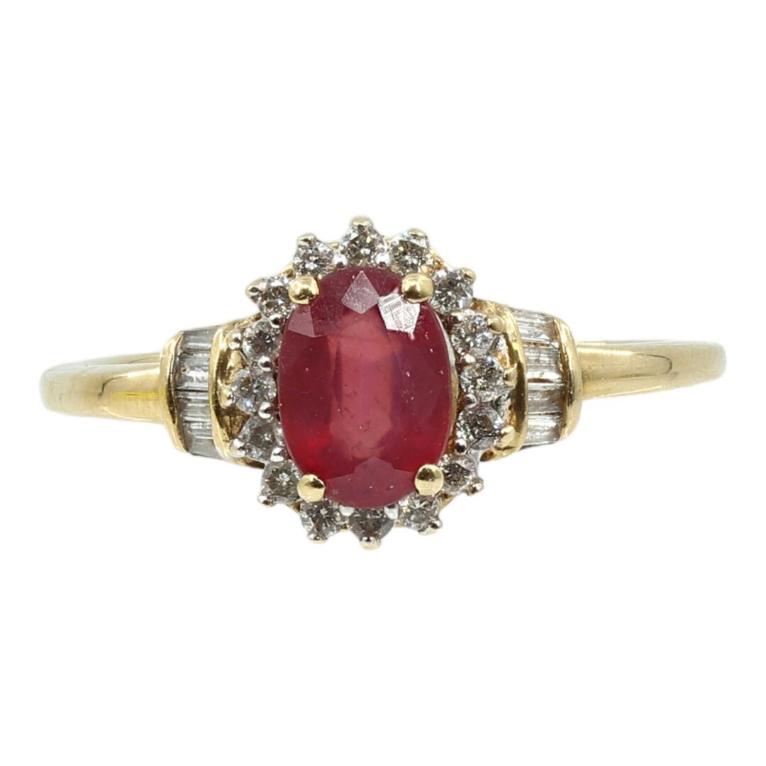 Ladies 10k Yellow Gold Ruby Diamond Cocktail Ring - Etsy