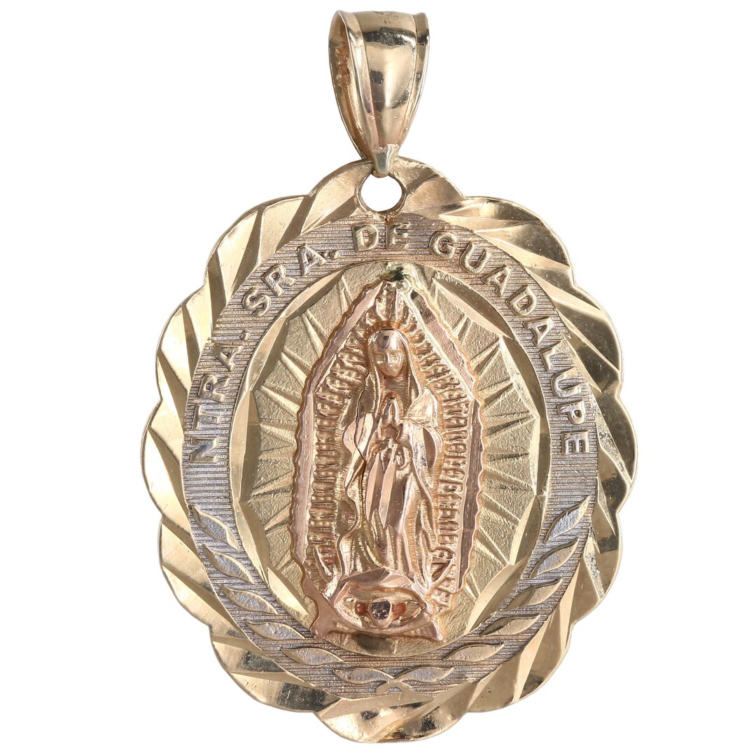 14K Tri-color Gold Cut-diamond Ntra. Sra. De Guadalupe Pendant - Etsy