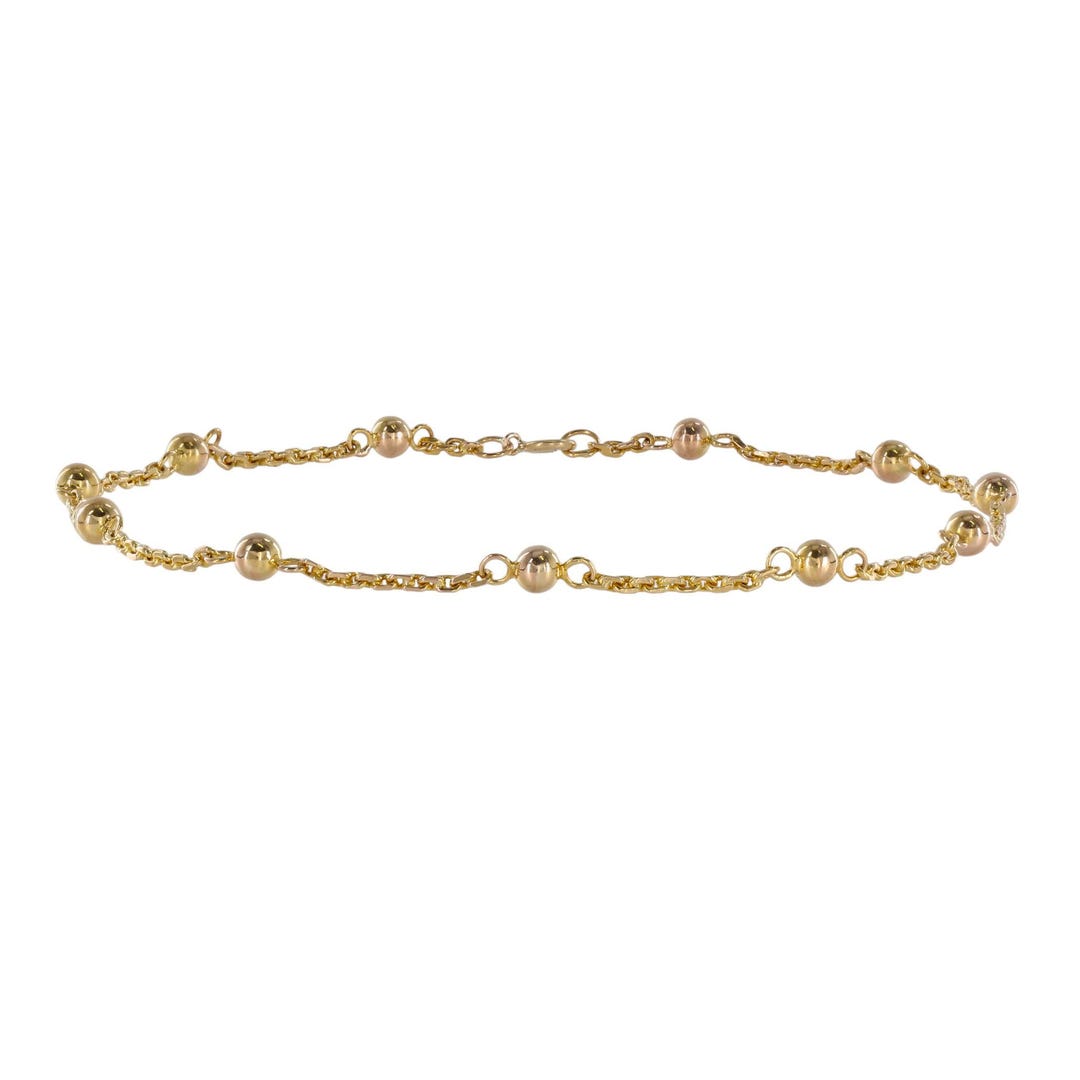 18K Yellow Gold Beaded Diamond-cut Rolo Link Chain Anklet/bracelet - Etsy