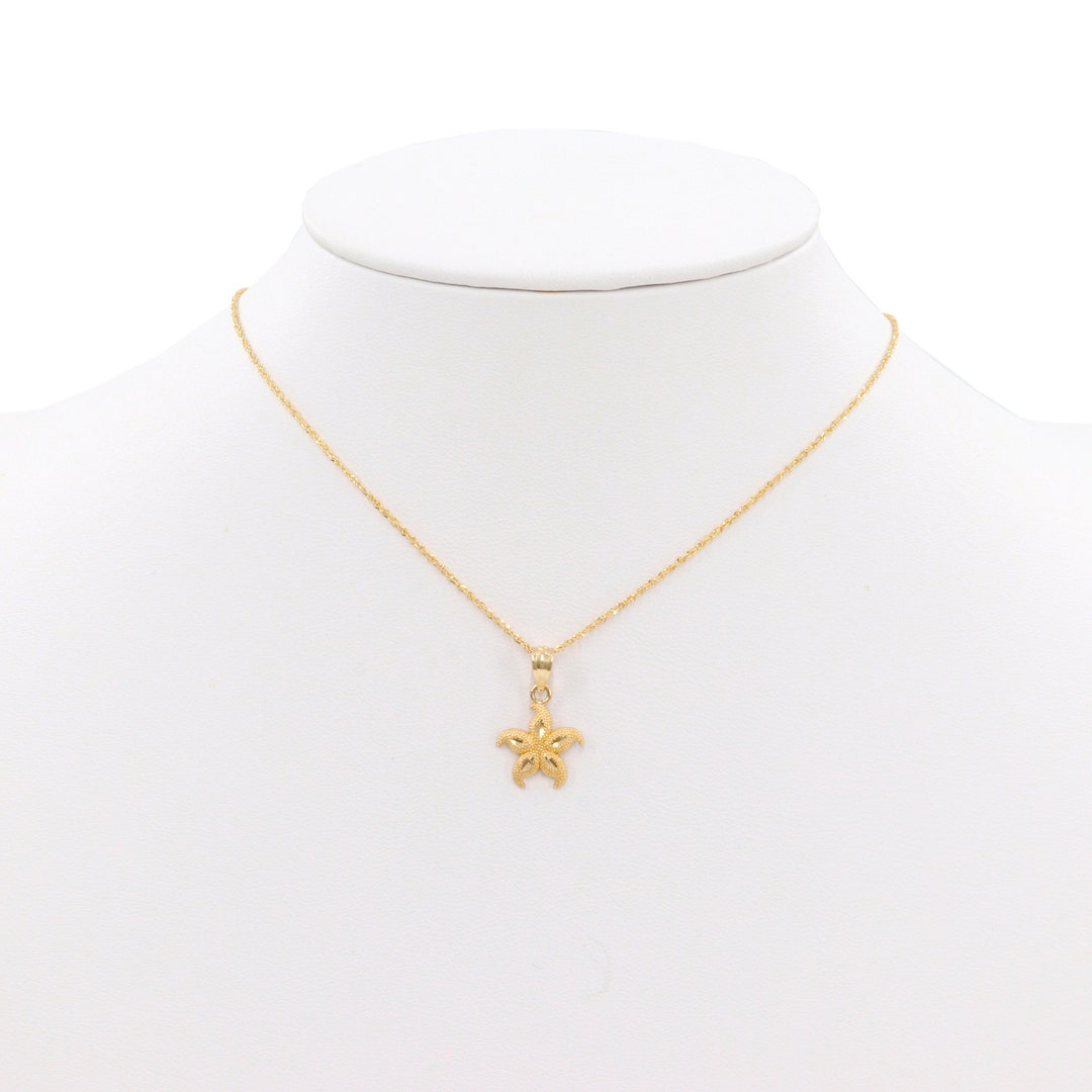 14k Yellow Gold Dainty Chain Starfish Necklace - Etsy