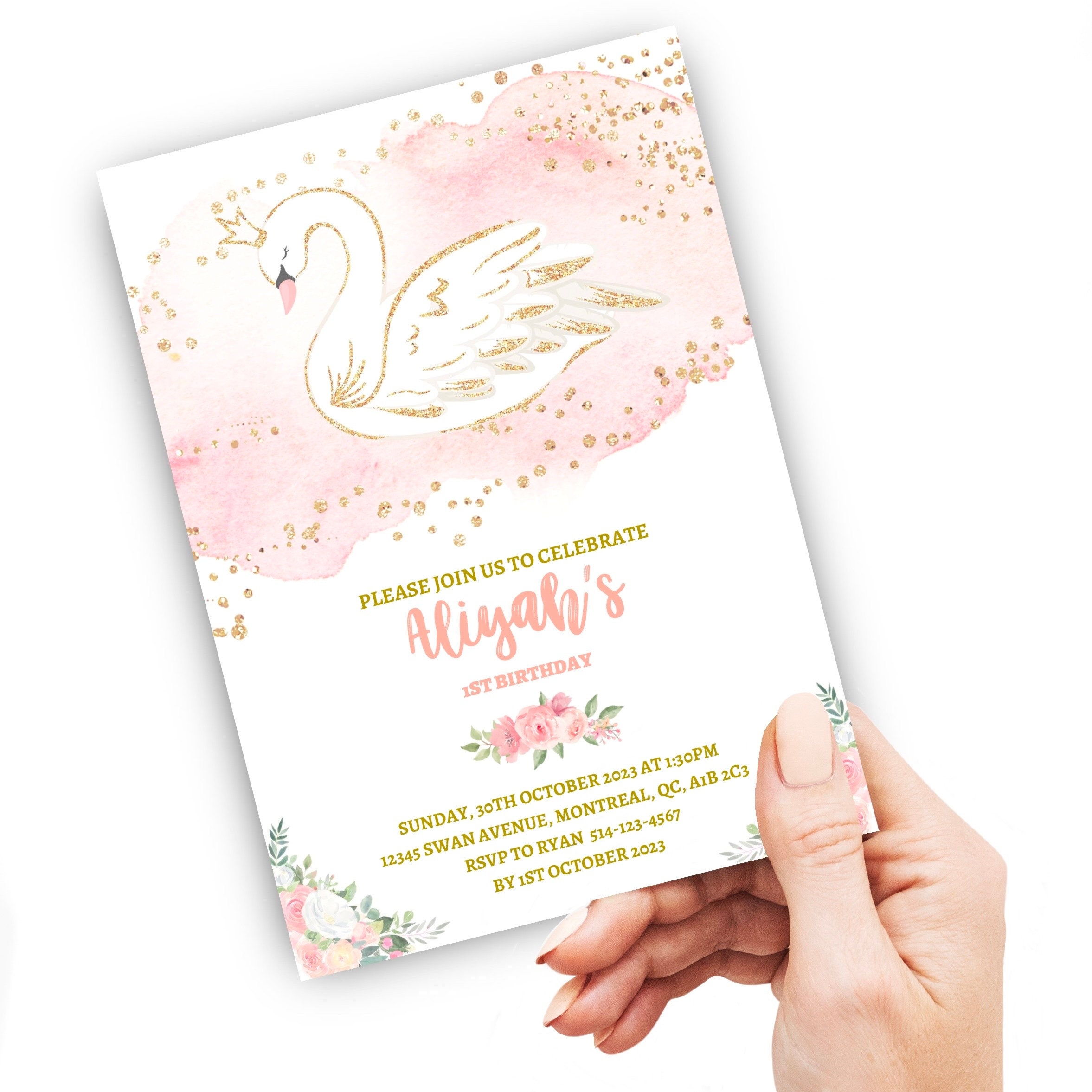 SWAN BIRTHDAY INVITATION for Girls - Editable Digital Template Birthday ...