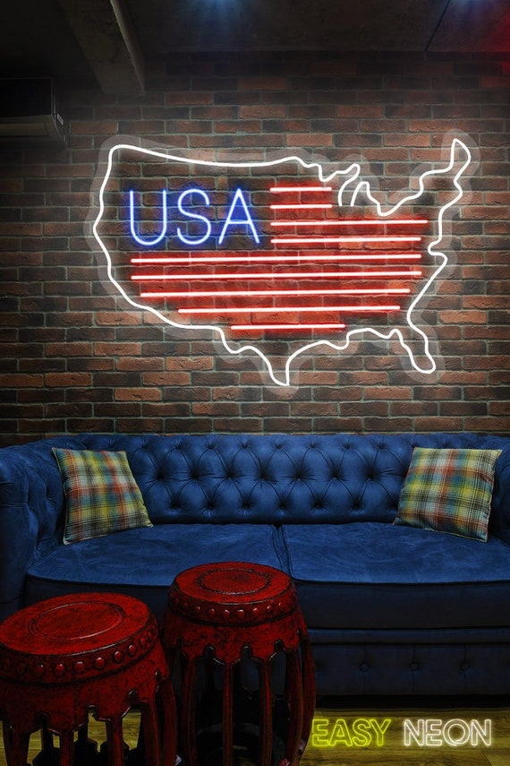 USA Neon Sign. Flag Light up Neon Wall Art Wall Decoration | Etsy