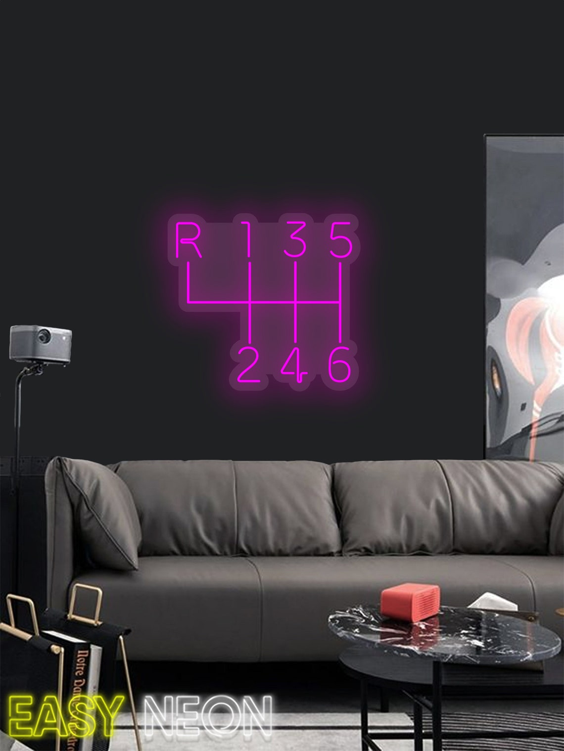 Gear Shift Neon Sign – LED Manual Transmission Wall Light, Garage Decor ...