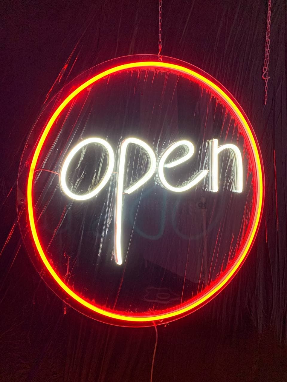 Large Round LED Neon Open Sign White and Red Neon Light Open - Etsy