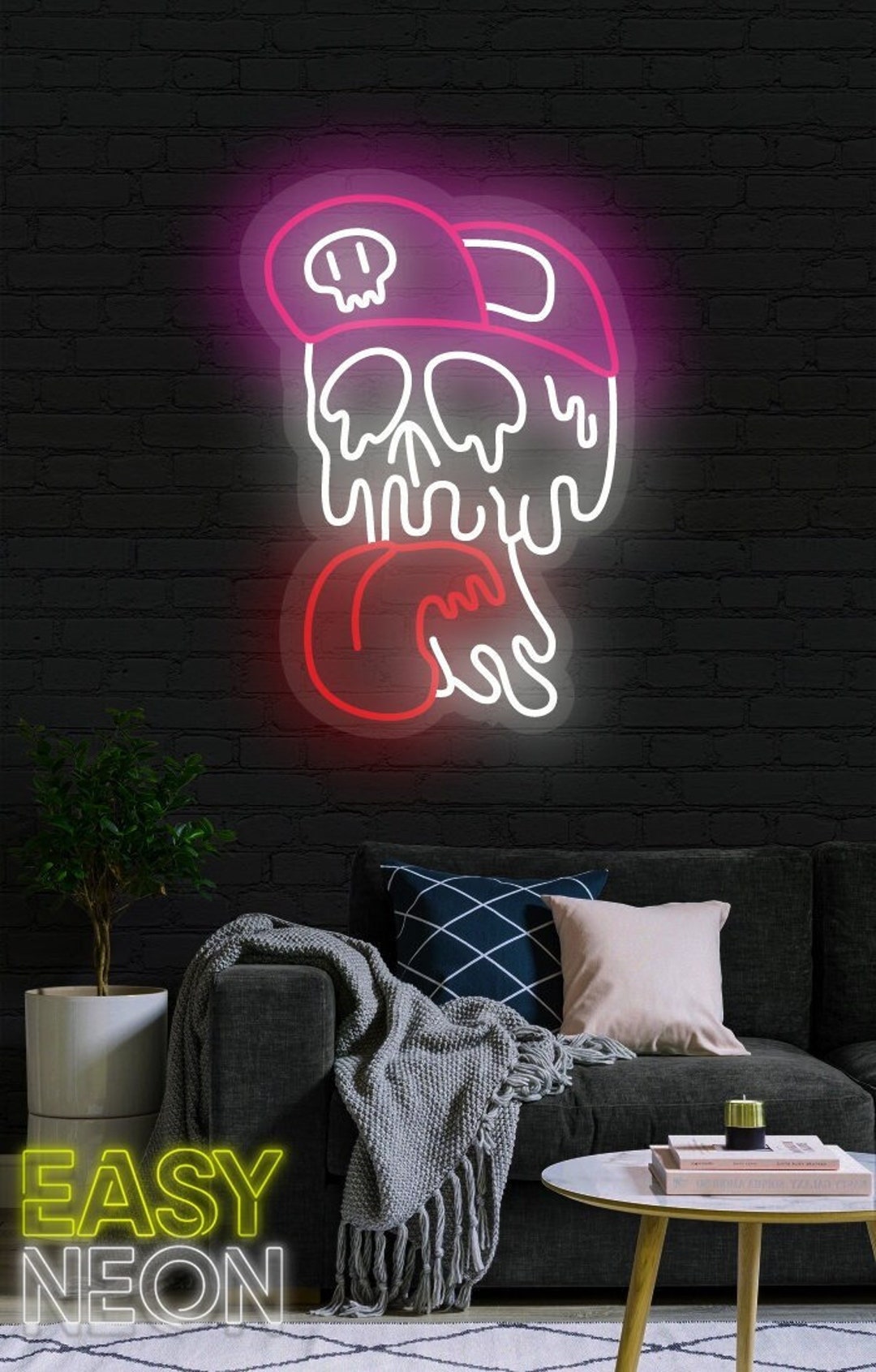 Skull Melting Neon Sign. Skull in a Cap Neon Sign. - Etsy