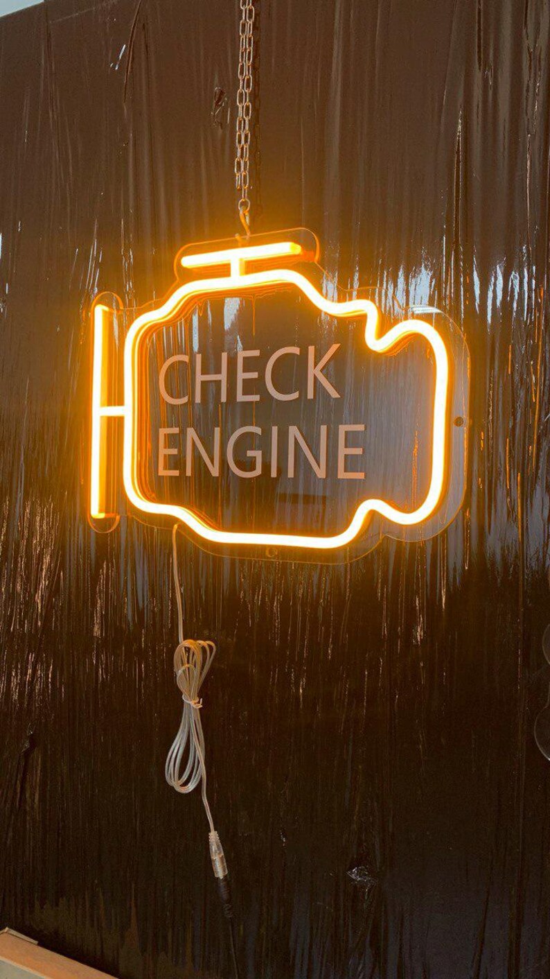 Check Engine Neon Sign – LED Car Garage Wall Light, Auto Repair Shop ...