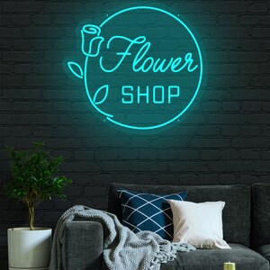 Round Neon Flower Market Sign, Flower Shop Sign, Flower Market Wall Art ...