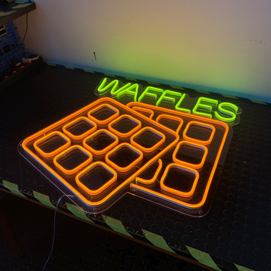 Waffles Neon Sign – LED Wall Light for Kitchen Cafe Bakery Breakfast ...