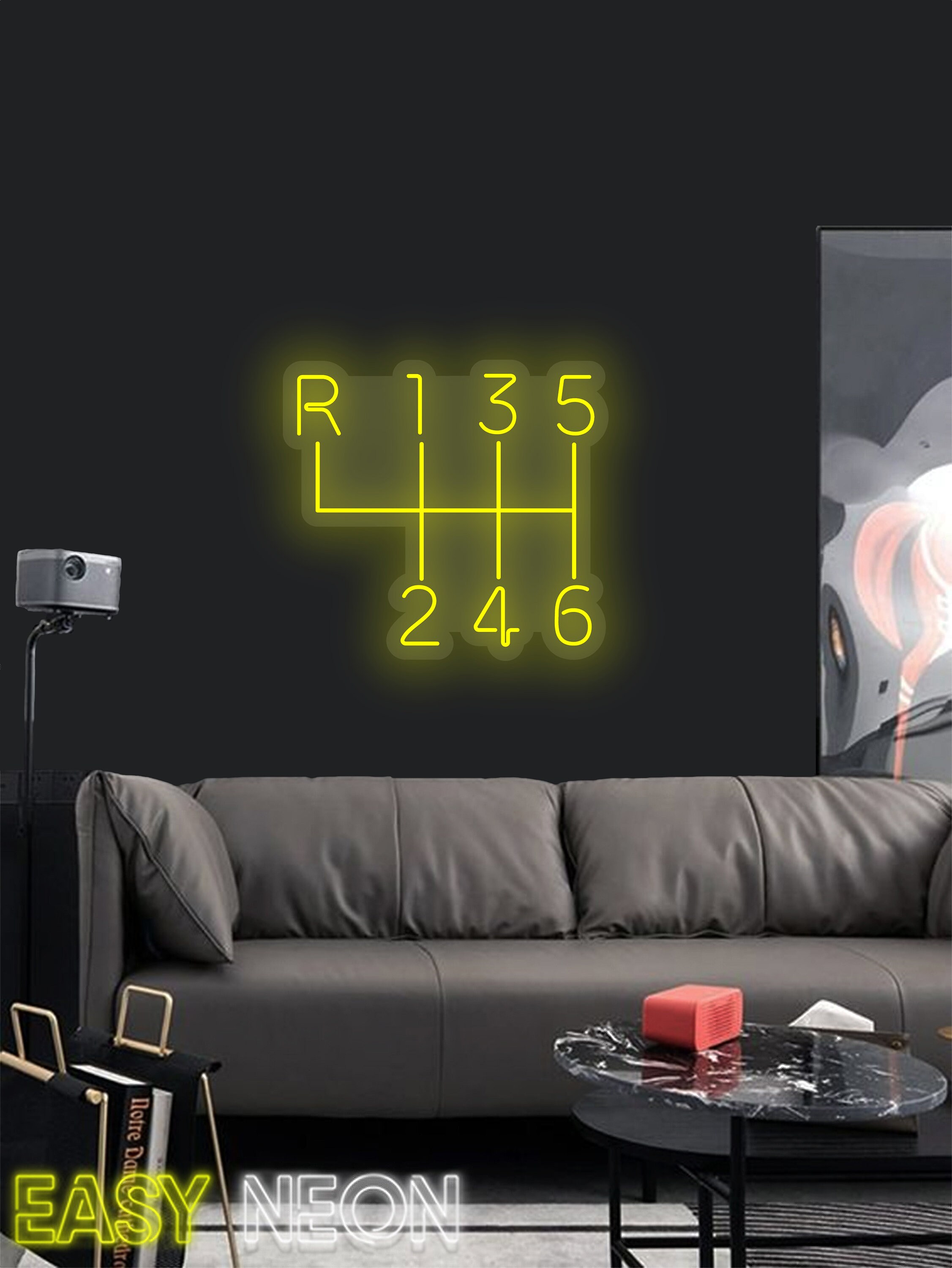 Gear Shift Neon Sign – LED Manual Transmission Wall Light, Garage Decor ...