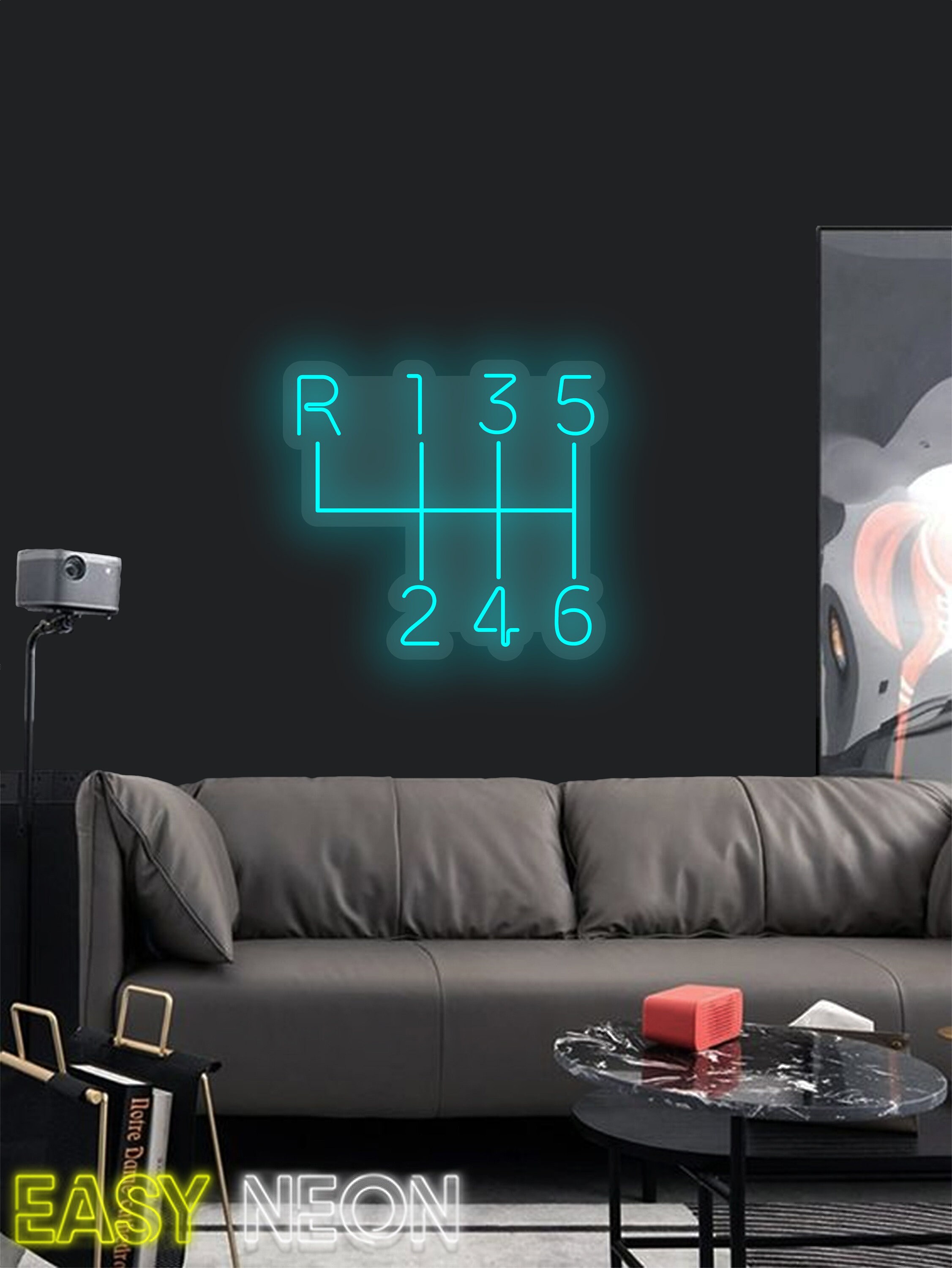Gear Shift Neon Sign – LED Manual Transmission Wall Light, Garage Decor ...