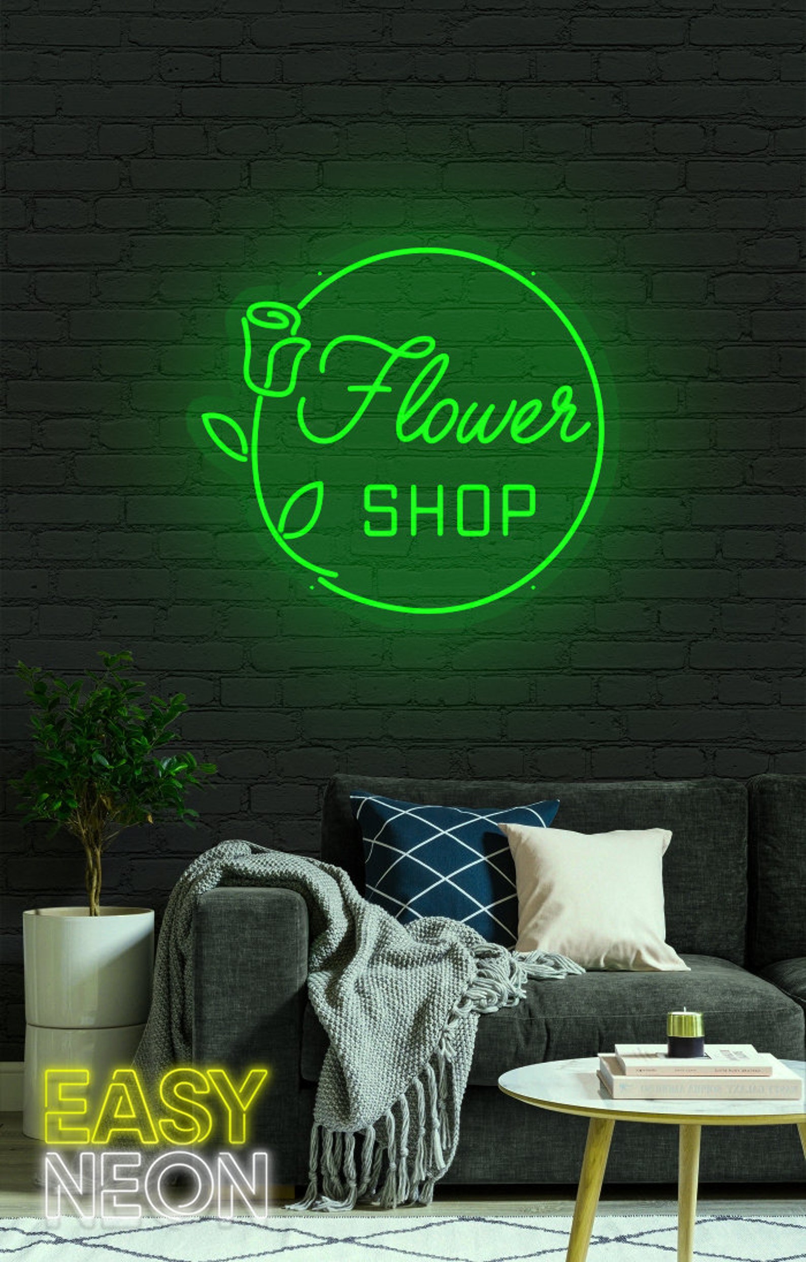 Flower Shop Neon Sign LED Wall Light | Rose Neon Wall Art for Florist ...