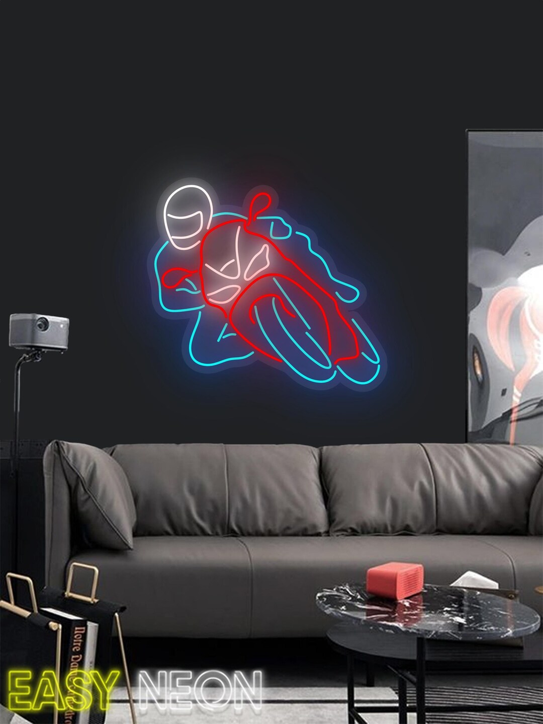 Neon Motorcycle Sign, RGB Wall Light, Garage Decor, Neon Biker Artwork ...