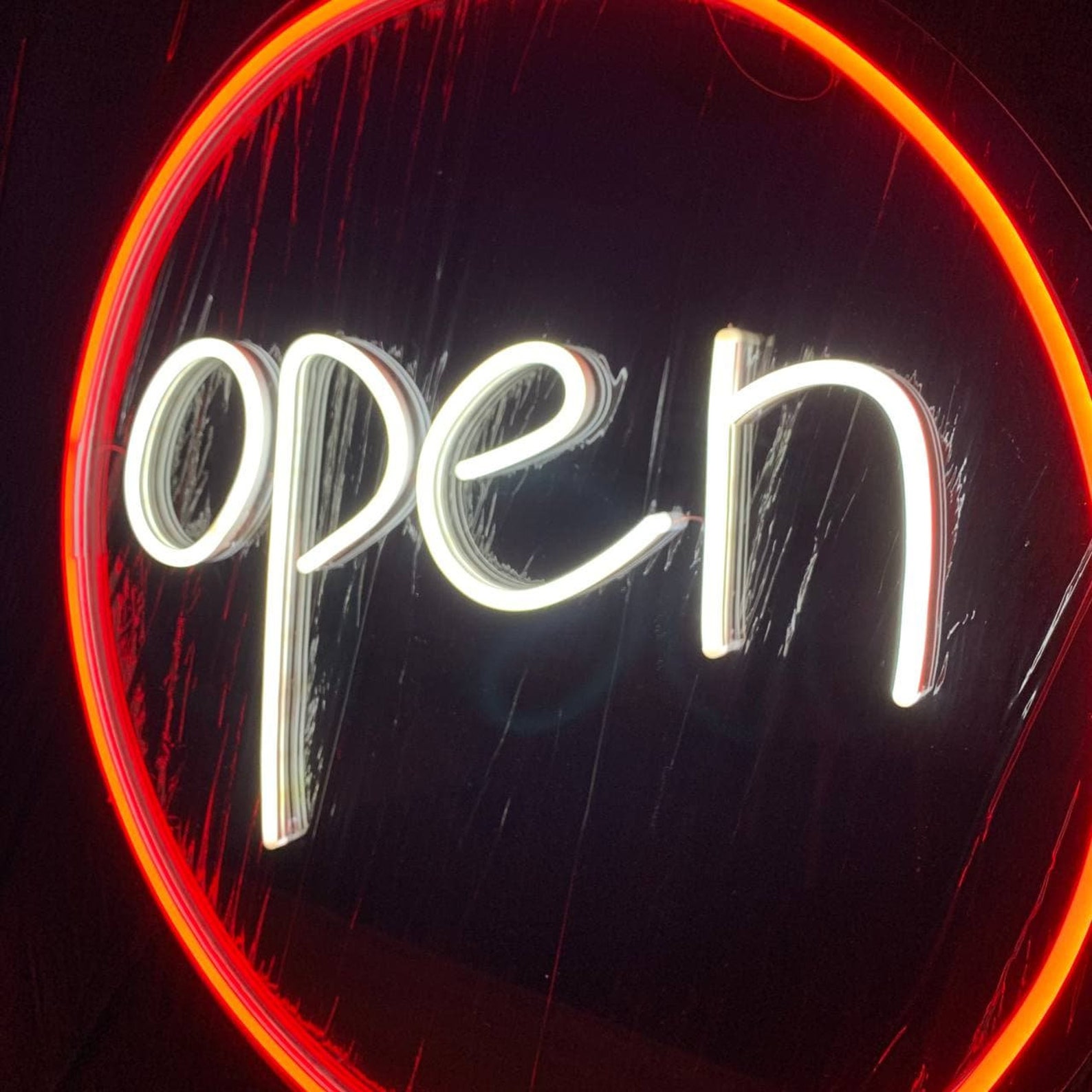 Large Round LED Neon Open Sign White and Red Neon Light Open - Etsy