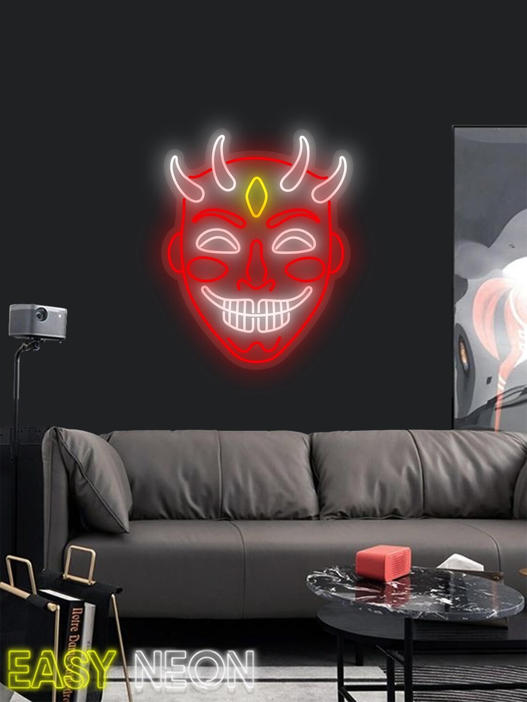 Japanese Samurai Mask, Ni Mask Neon Sign, Japanese Hannya Demon Oni ...