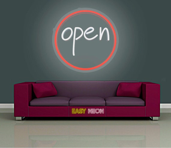 Large Round LED Neon Open Sign White and Red Neon Light Open | Etsy