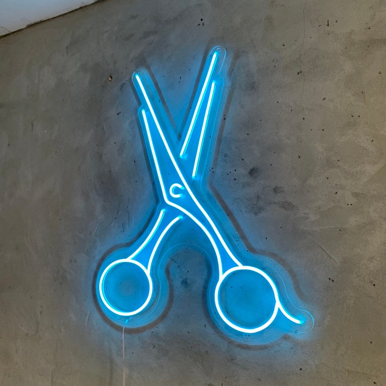 Barber Shop Scissors Neon Sign Hair Beauty Salon Unique Wall - Etsy