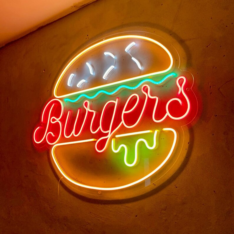 Burger Neon Sign Burger Led Sign Neon Bar Sign Wall Decor - Etsy