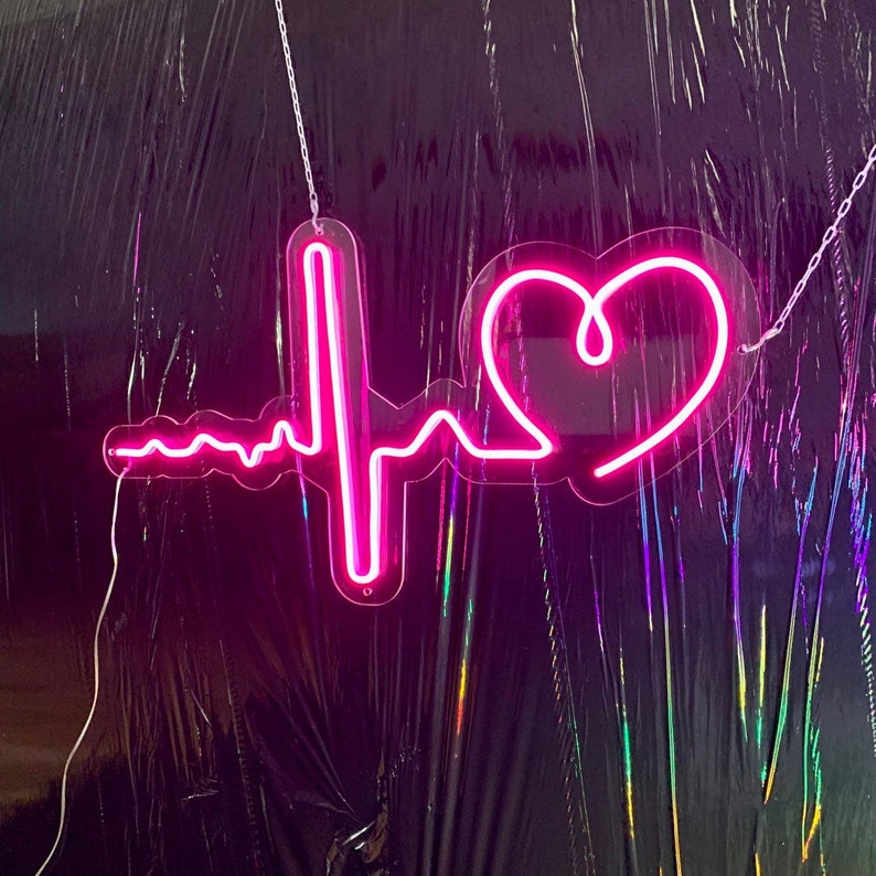 Heartbeat Neon Sign LED Wall Light | Heart ECG Neon Wall Art for ...
